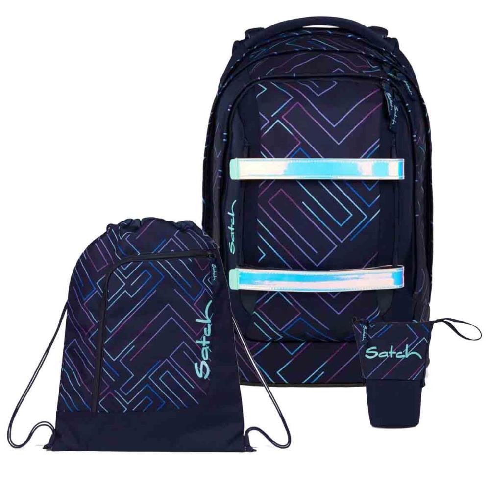 Satch Pack Purple Laser Pencil Slider Light Edition Schulrucksack Set